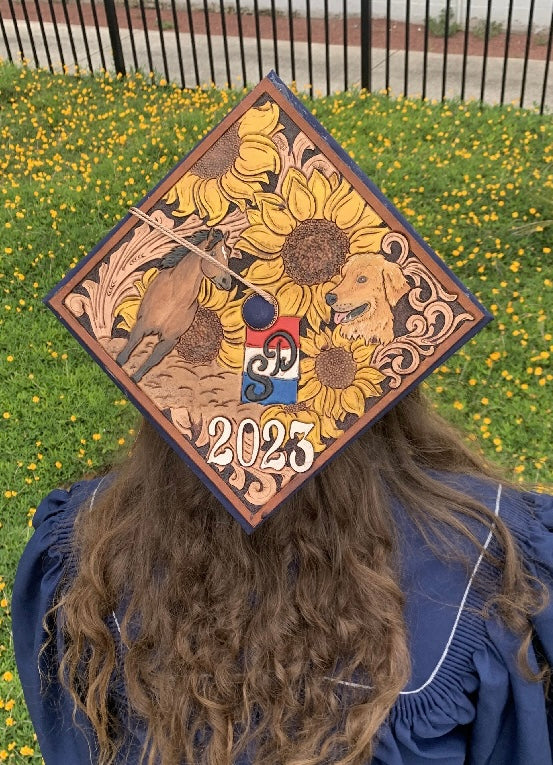 Custom Ordered~ Leather Graduation Cap Topper| Cherokee Rose Custom Leather