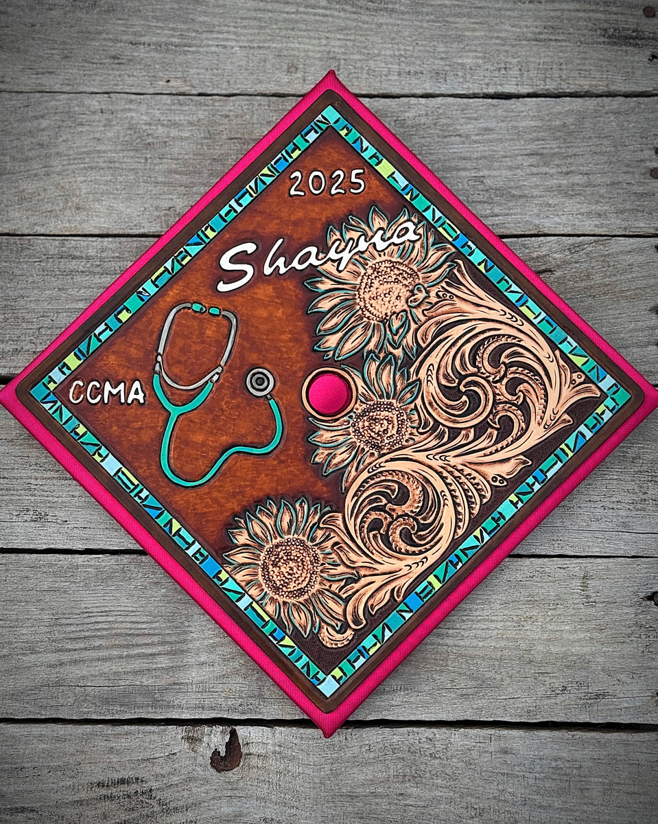 Custom Ordered~ Leather Graduation Cap Topper| Cherokee Rose Custom Leather