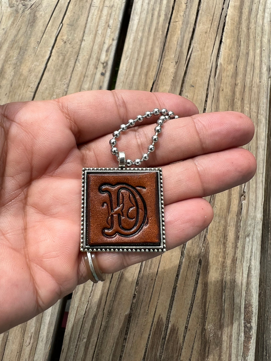Fancy Scroll Letter 'D' Initial Leather Pendant Necklace| Cherokee Rose ...