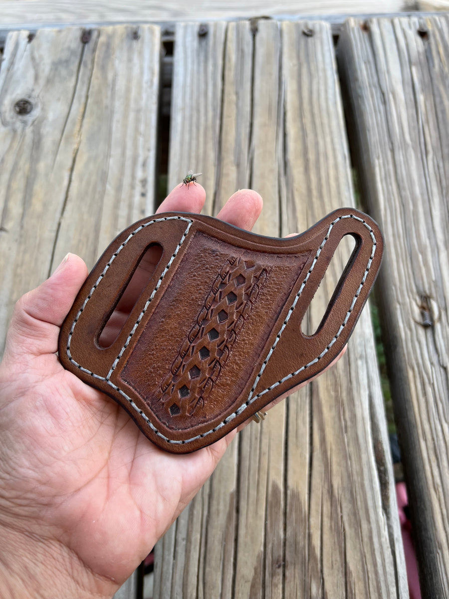 Slanted Style Stamped Braid Design Leather Pocket Knife Sheath ...