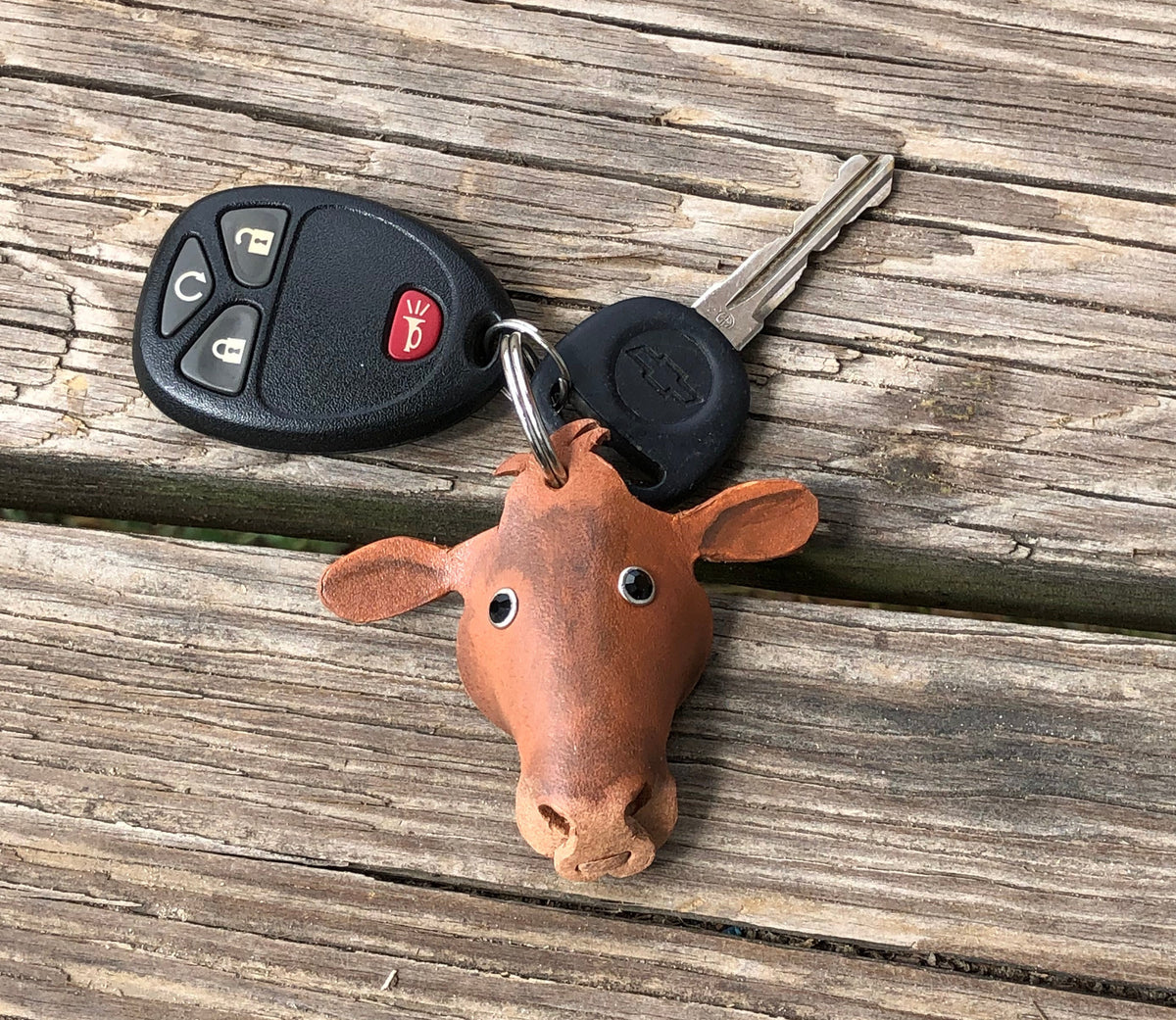 Hand Painted Beefmaster Cow Leather Keychain| Cherokee Rose Custom Leather
